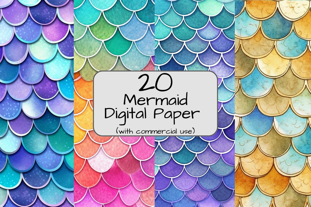 Mermaid Digital Paper. Mermaid Backgrounds. PNG Format. Junk Journal ...