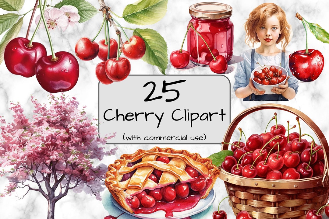 Watercolor Cherry Clipart. Fruit Clipart. PNG Format. Transparent ...