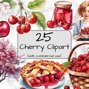Watercolor Cherry Clipart. Fruit Clipart. PNG Format. Transparent ...