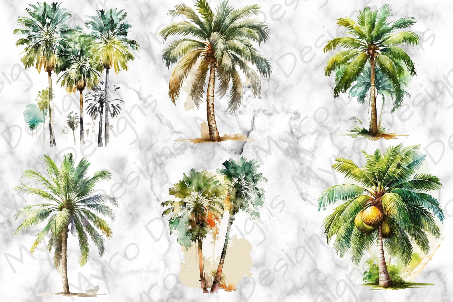 Watercolor Palm Trees Clipart. Digital Art & Sublimation. - Etsy