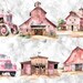 Watercolor Pink Farm Clipart. Farmhouse Clipart. PNG Format ...