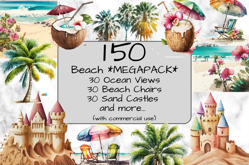 150 Beach Theme Clipart MEGAPACK. Digital Art & Sublimation. - Etsy