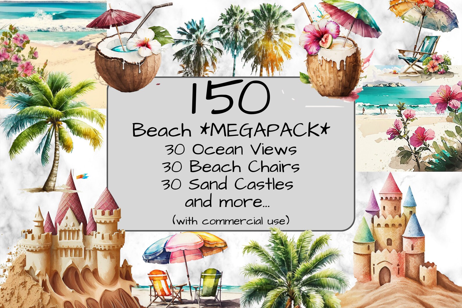 150 Beach Theme Clipart MEGAPACK. Digital Art & Sublimation. Vacation ...