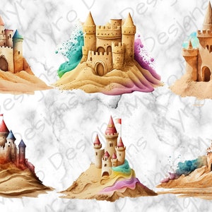Watercolor Sand Castles Clipart. Digital Art & Sublimation. Vacation ...