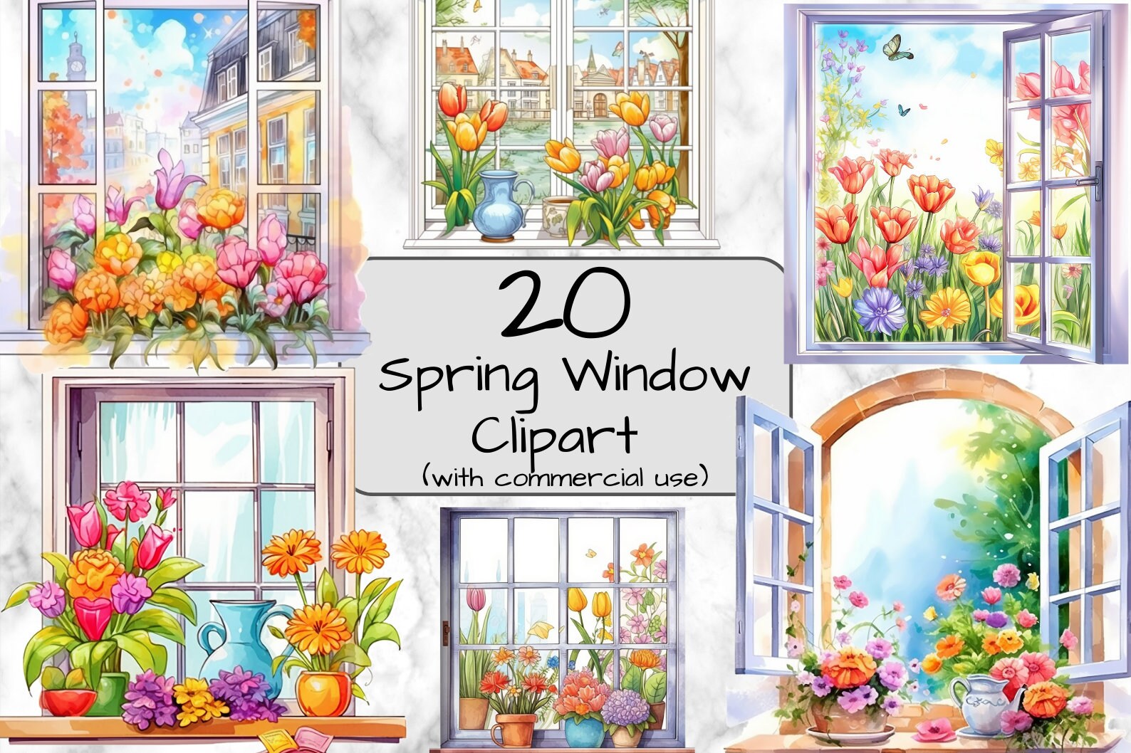 Spring Window Clipart. Watercolor Clipart. PNG Format. Transparent ...