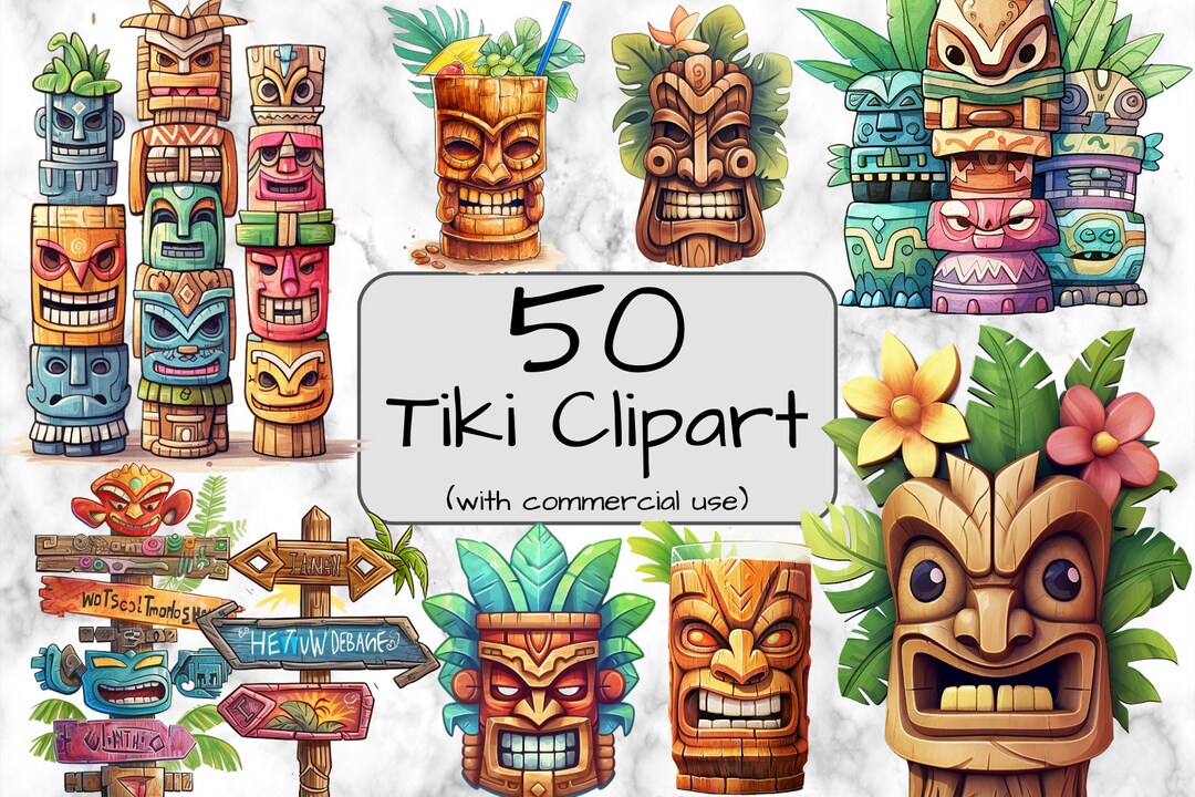 Watercolor Tiki Clipart. Tropical Clipart. PNG Format. Transparent ...