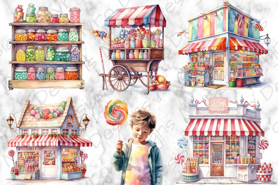 Watercolor Candy Shop Clipart. Candy Clipart. PNG Format. - Etsy