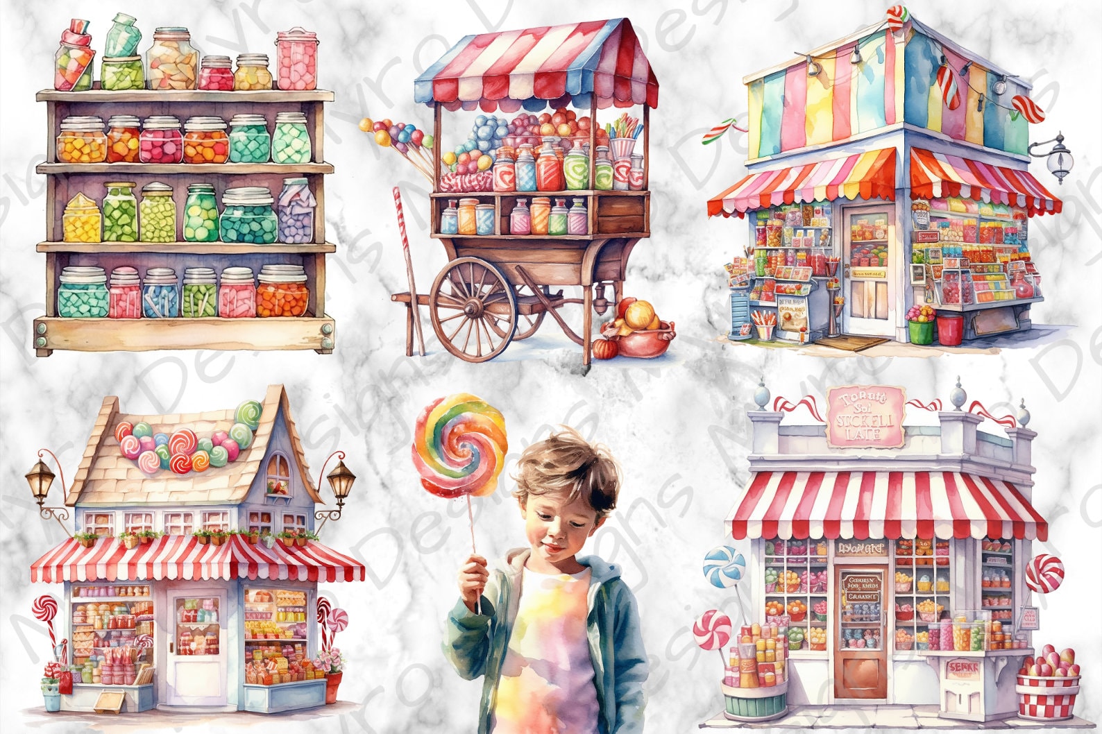 Watercolor Candy Shop Clipart. Candy Clipart. PNG Format. - Etsy