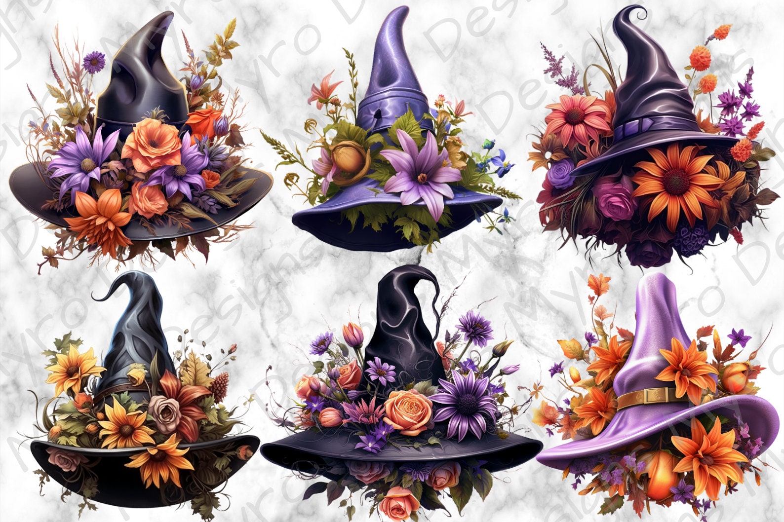 Watercolor Floral Witch Hat Clipart. Witch Clipart. Halloween - Etsy