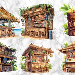 Watercolor Tiki Bar Clipart. Tropical Clipart. PNG Format. Transparent ...