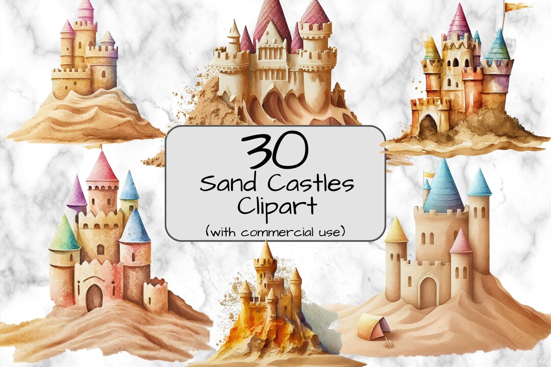 Watercolor Sand Castles Clipart. Digital Art & Sublimation. Vacation ...