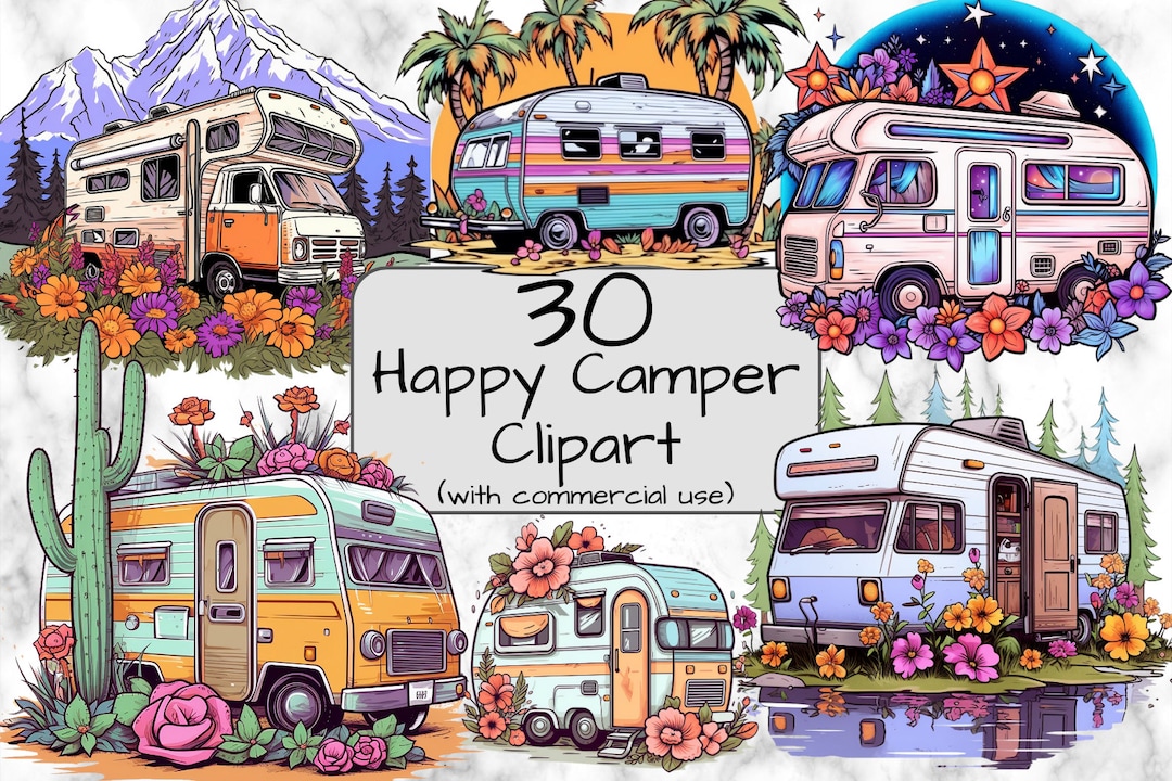 Camper Van Clipart. Camping Clipart. PNG Format. Transparent Background ...
