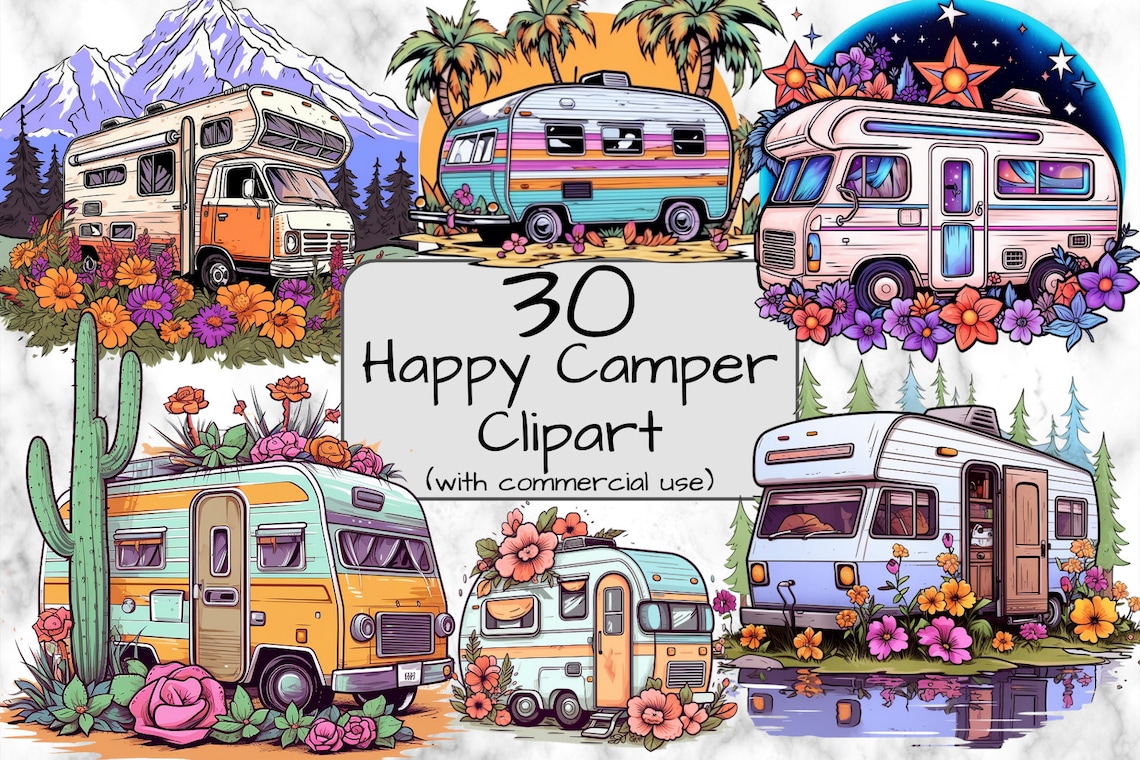Camper Van Clipart. Camping Clipart. PNG Format. Transparent Background ...