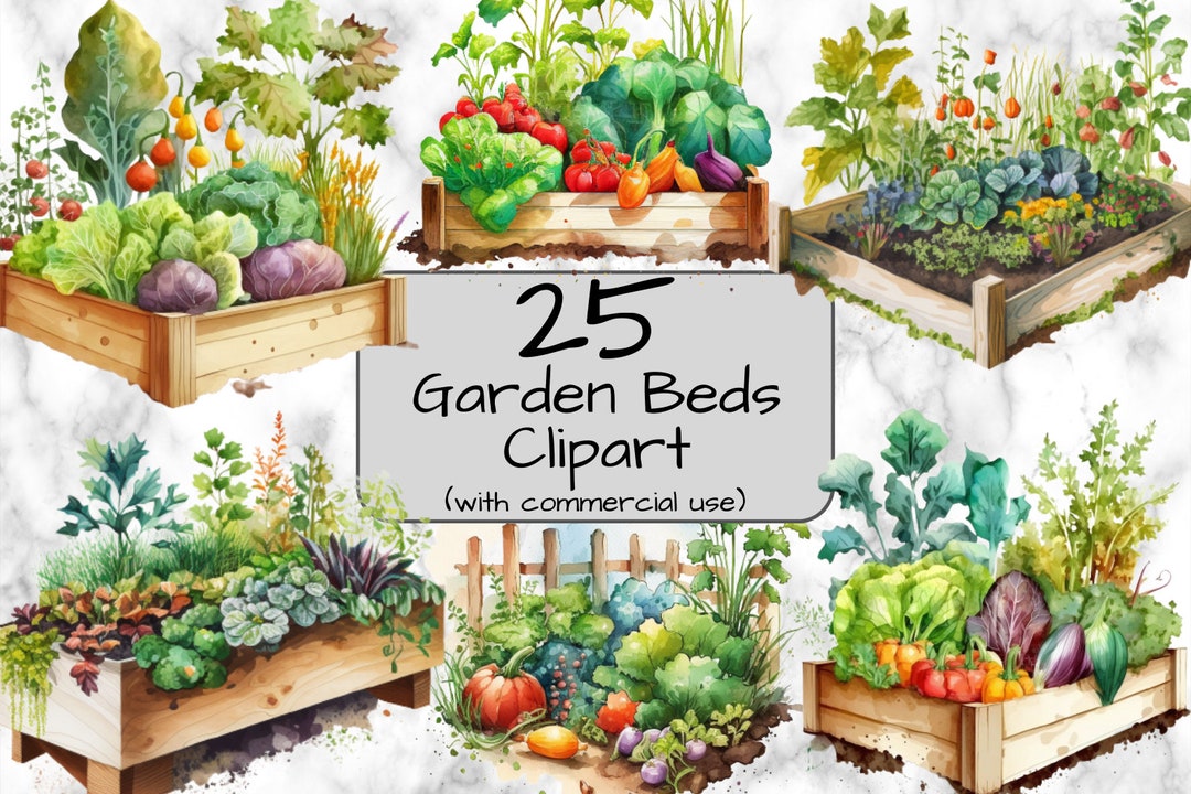 Watercolor Garden Beds Clipart. Spring Garden Clipart. Vegetable Garden ...