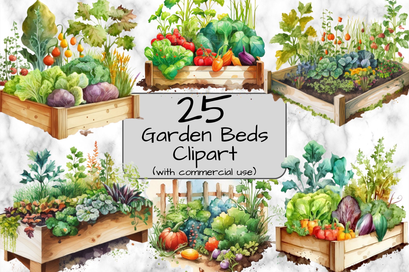 Watercolor Garden Beds Clipart. Spring Garden Clipart. Vegetable Garden ...
