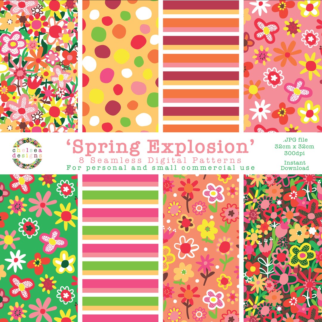 8 Spring Explosion Collection Digital JPEG Download Pattern Floral ...