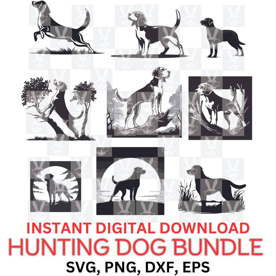 Hunting Dog Bundle Silhouette Outline, Hunting Dog Decal Stickers ...
