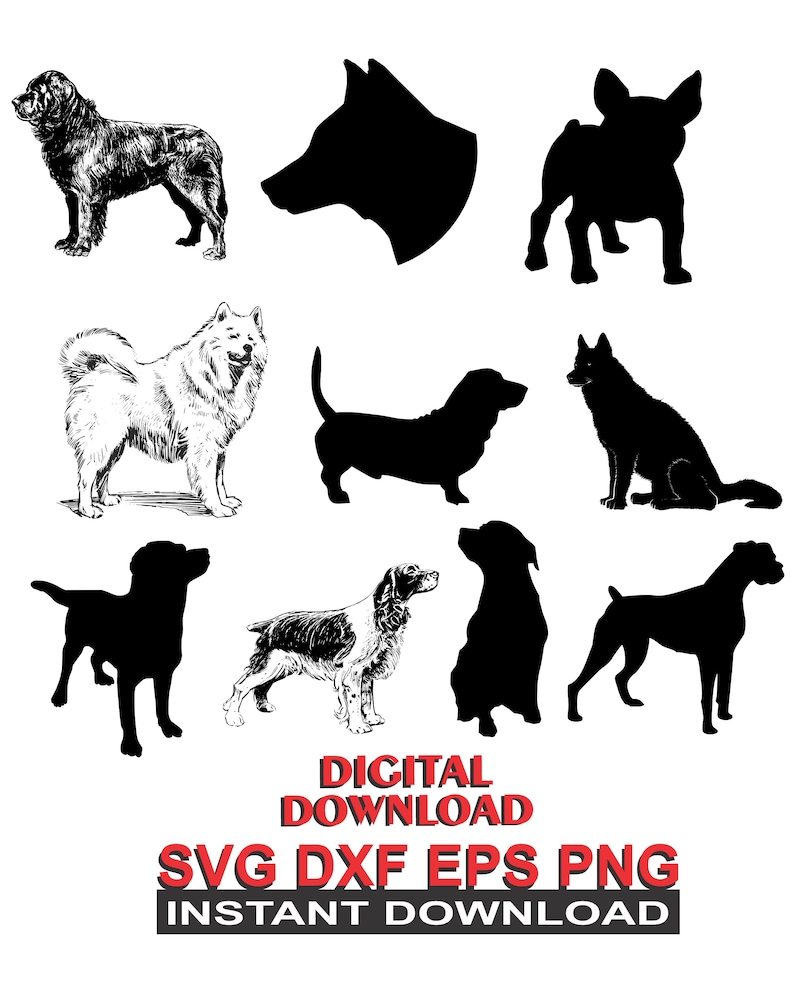 Dog Silhouette, Dog Outline, Svg, Eps, Dxf, Png, Printable, Cut Files ...
