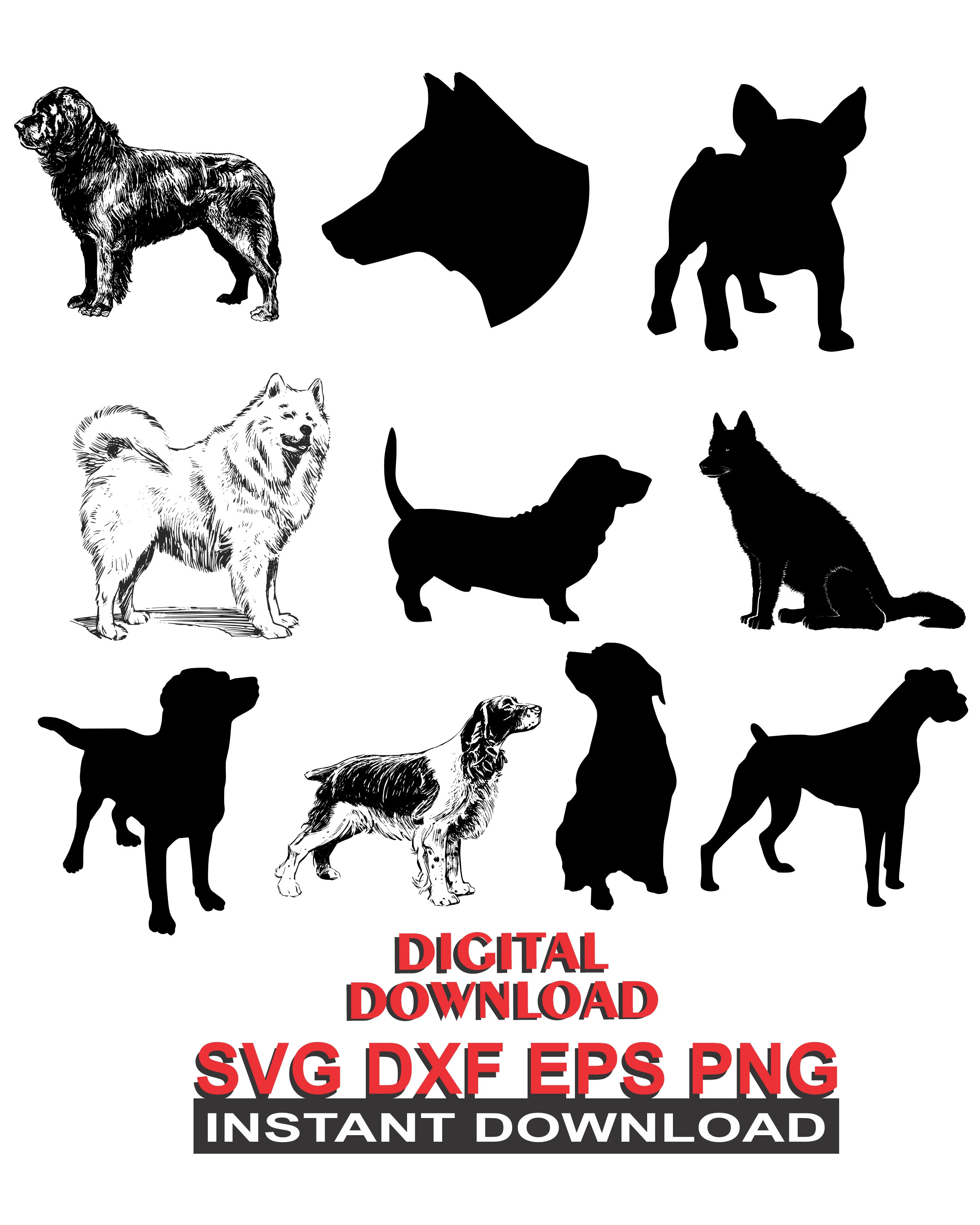 Dog Silhouette, Dog Outline, Svg, Eps, Dxf, Png, Printable, Cut Files ...