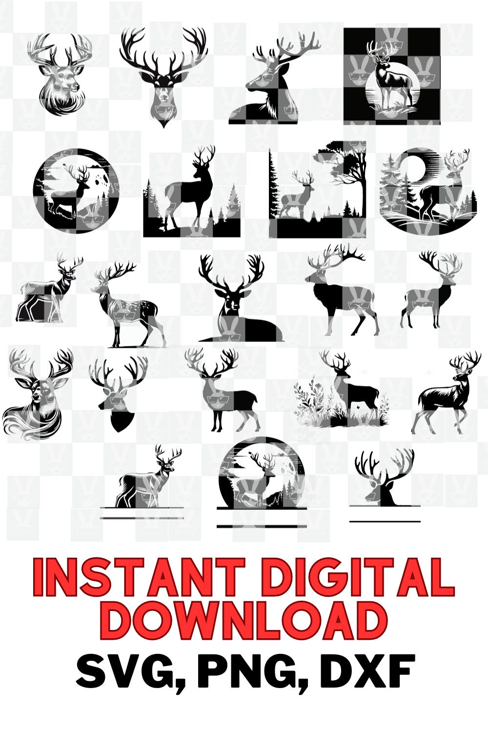 Deer Bundle Silhouette, Deer Monogram, Svg, Png, Dxf, Cutting and Print ...