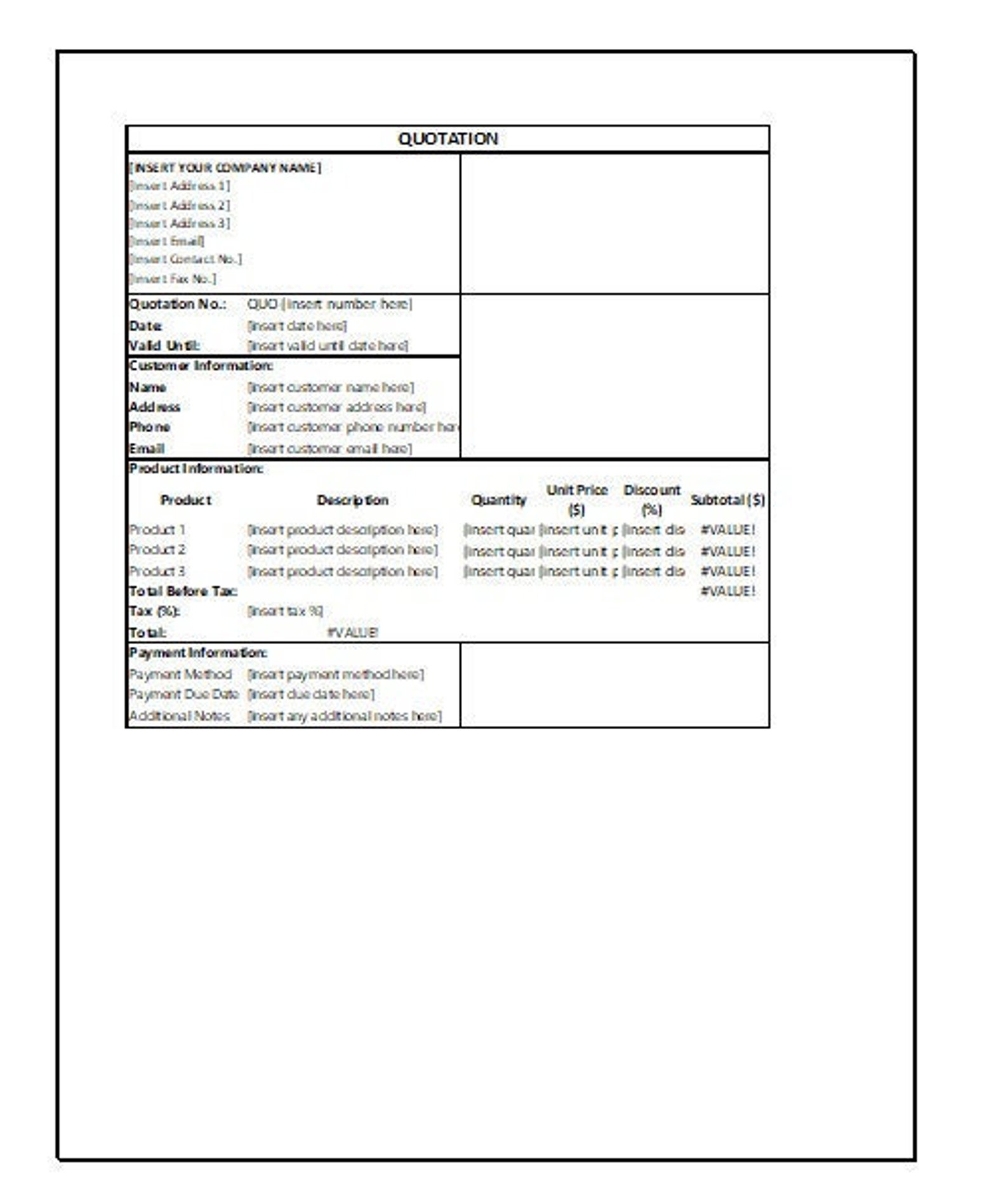 Quotation Template in Excel - Etsy