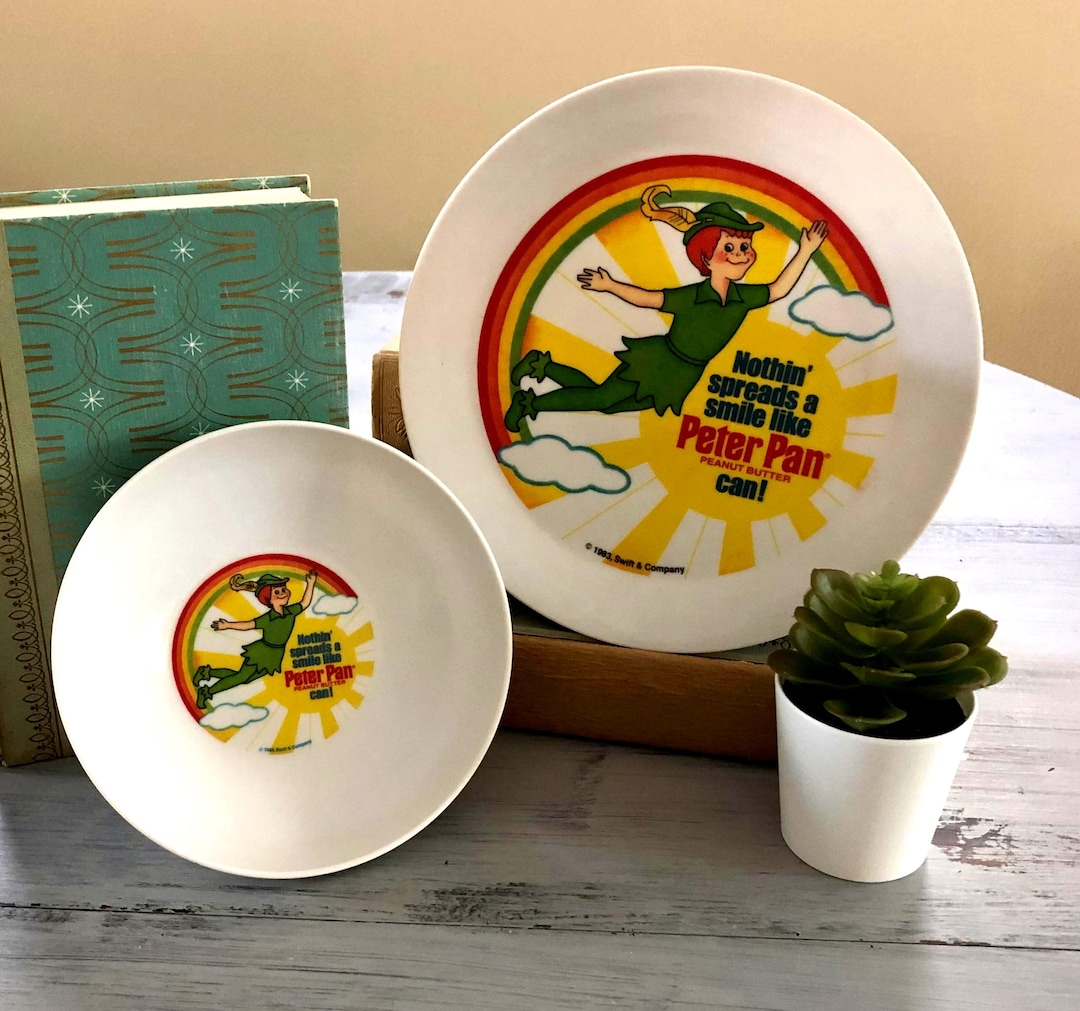 Vintage 1980's Peter Pan Plastic Plate and Bowl| 1980's Deka Peter Pan ...