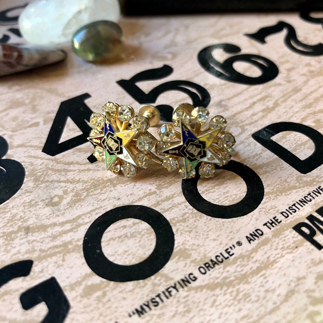 Vintage Order of the Eastern Star Earrings Antique Masonic Ritual Pins ...