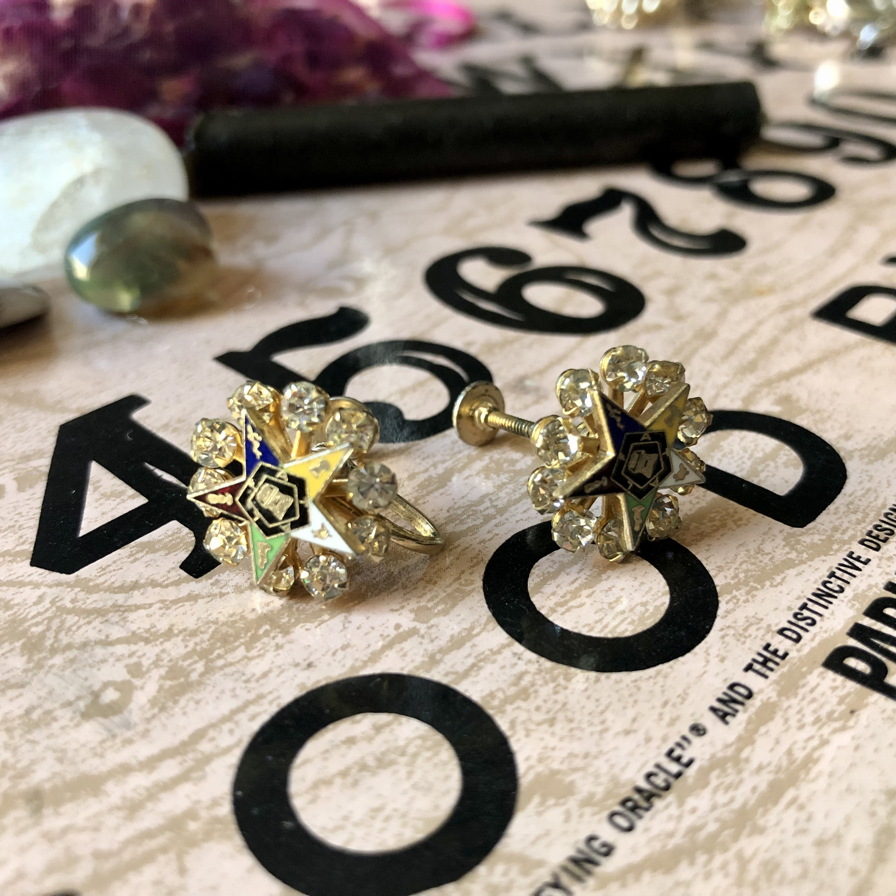 Vintage Order of the Eastern Star Earrings Antique Masonic Ritual Pins ...