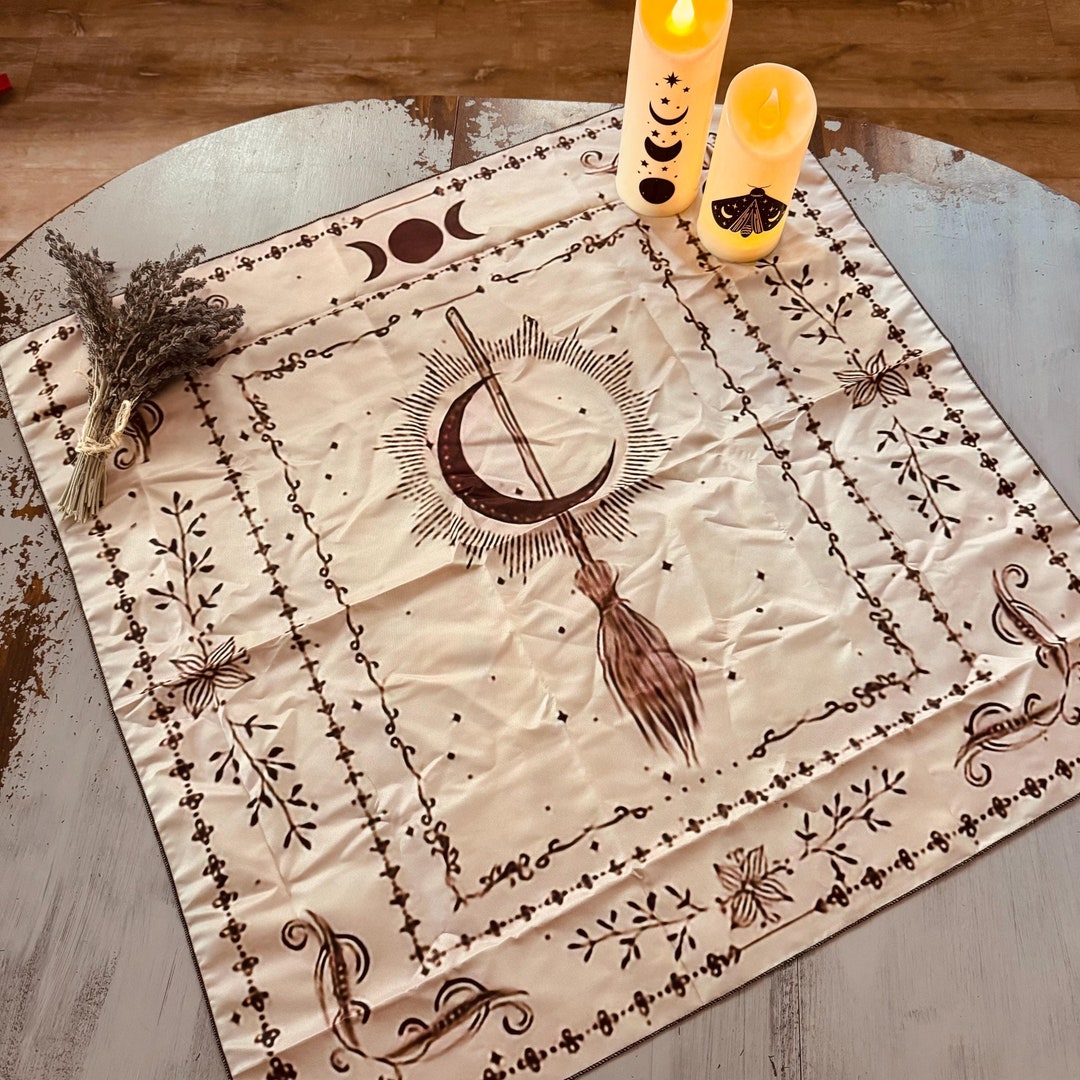 Altar Cloth | Tarot Cloth | Witchy Tapestry | Witch's Broom Moon Phase ...