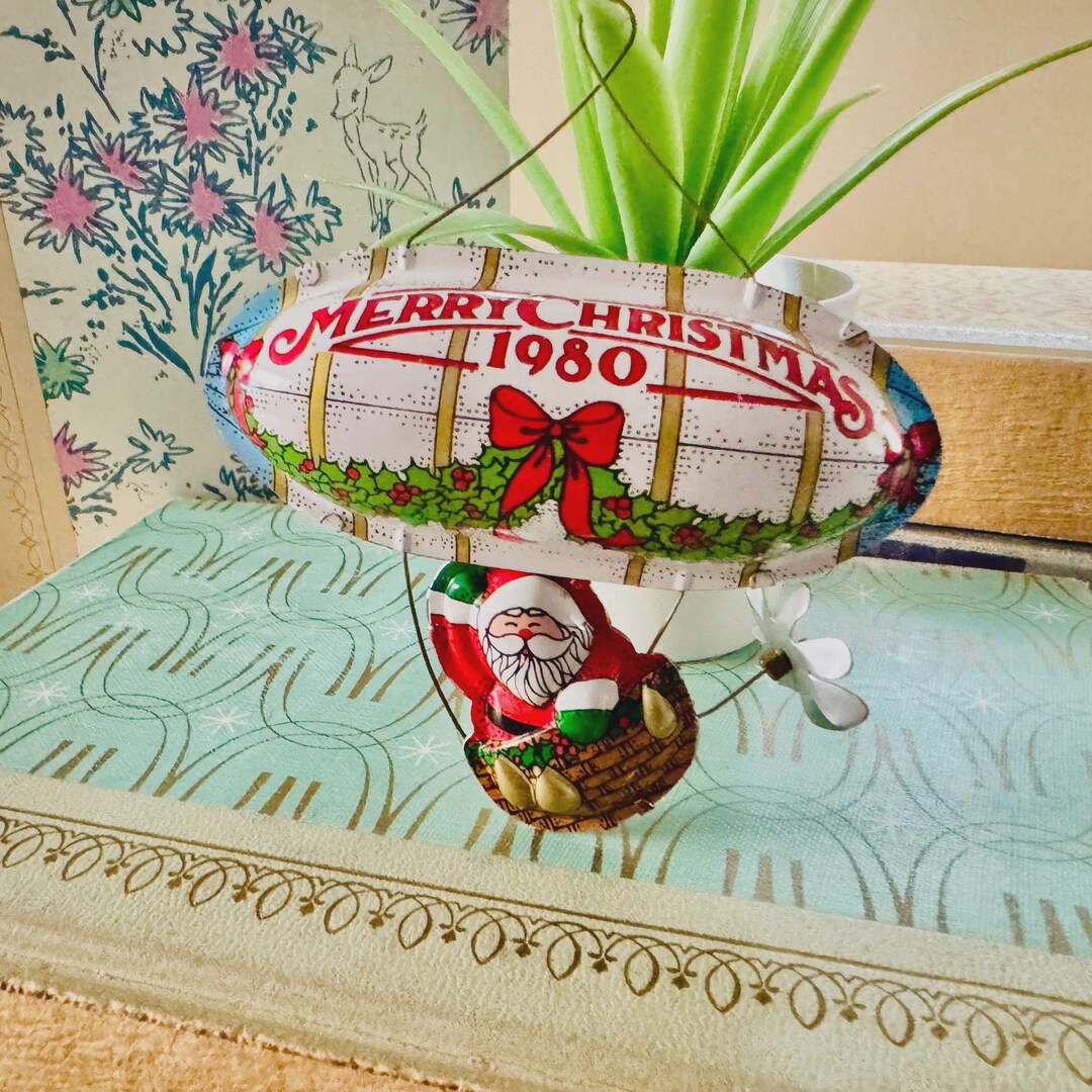 Vintage 1980's Santa Clause Blimp Metal Ornament | Retro Santa ...