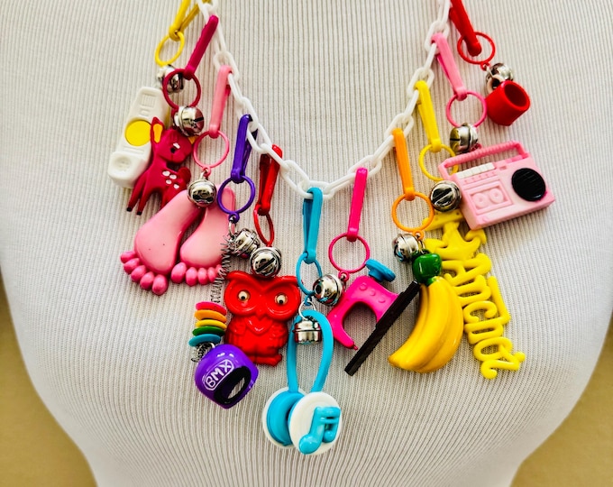 Vintage 1980's Plastic Bell Charm Necklace | 80's Plastic Clip-on ...