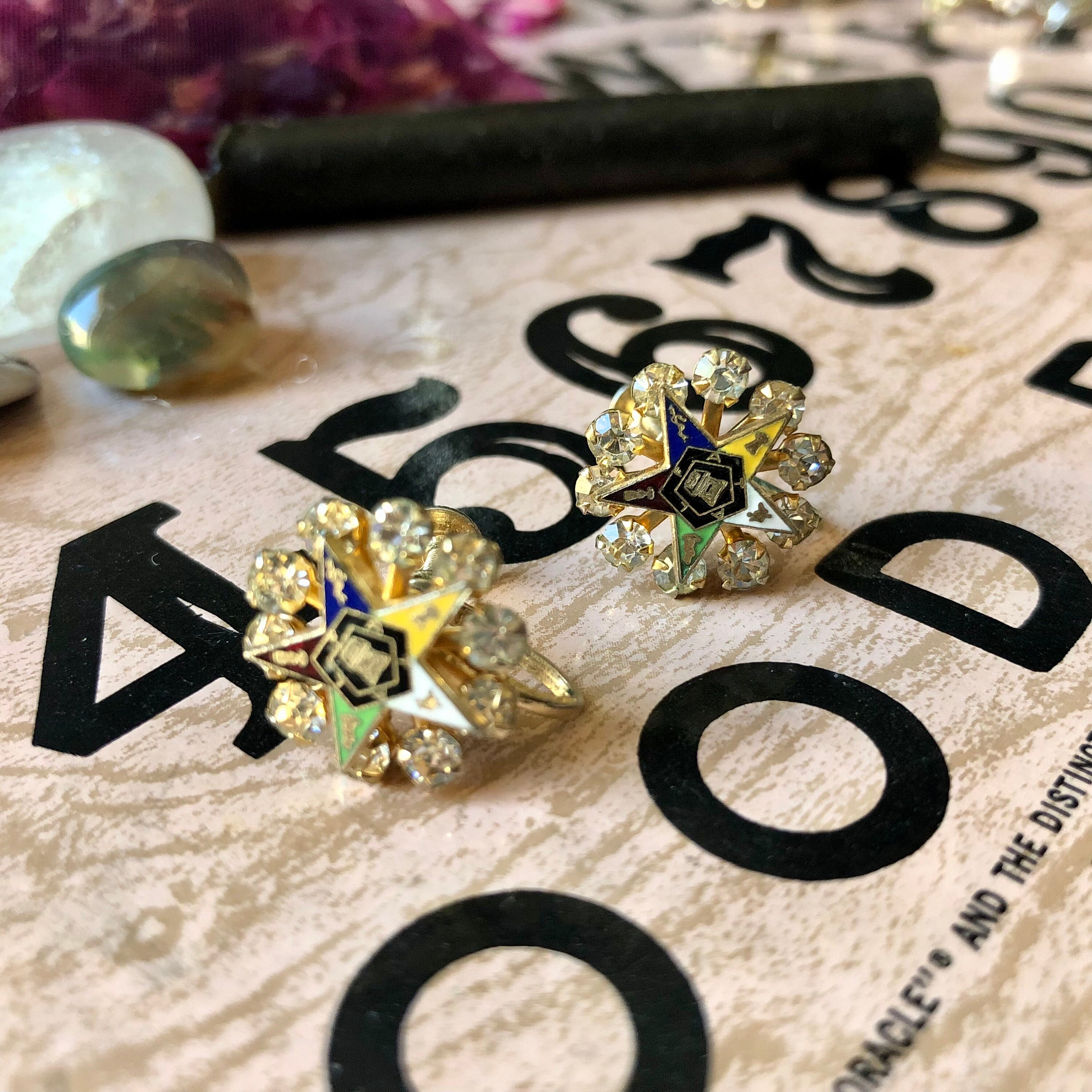 Vintage Order of the Eastern Star Earrings Antique Masonic Ritual Pins ...