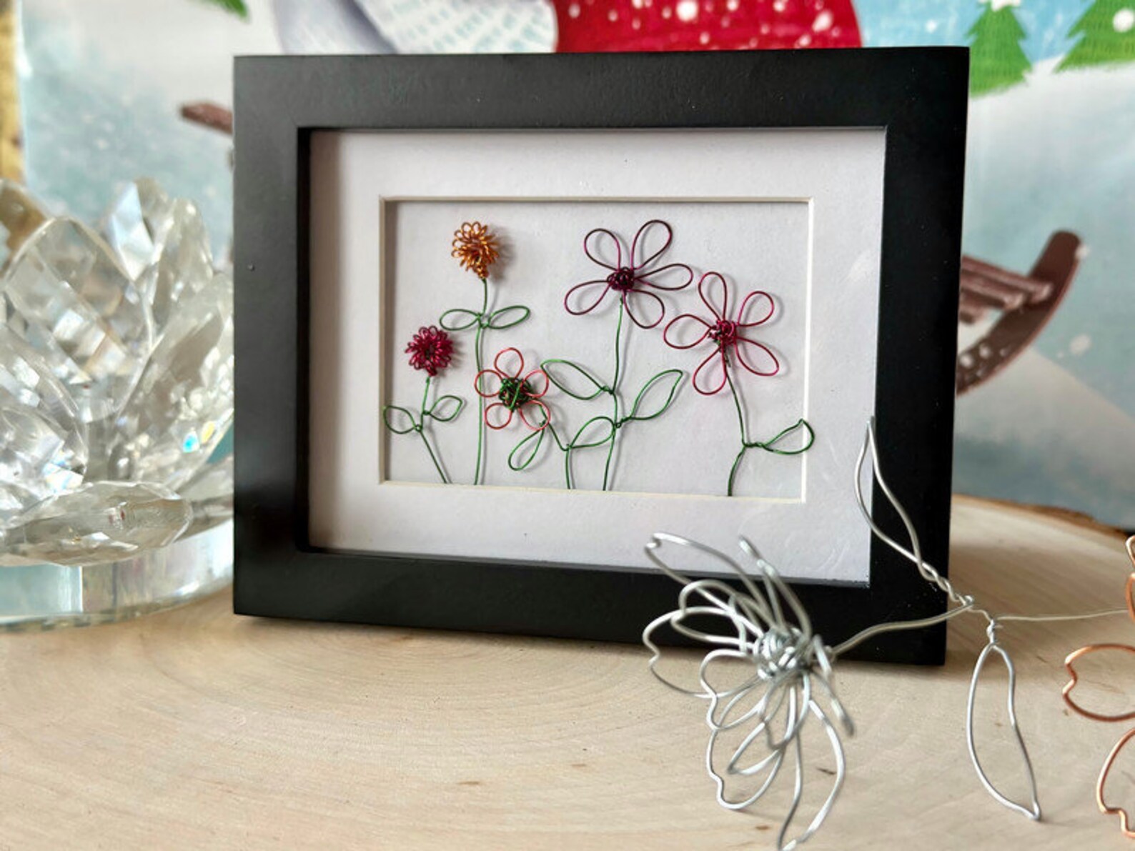 Small Frame of Colorful Wire Flowers. Unique Wire Flowers Art. Flowers ...