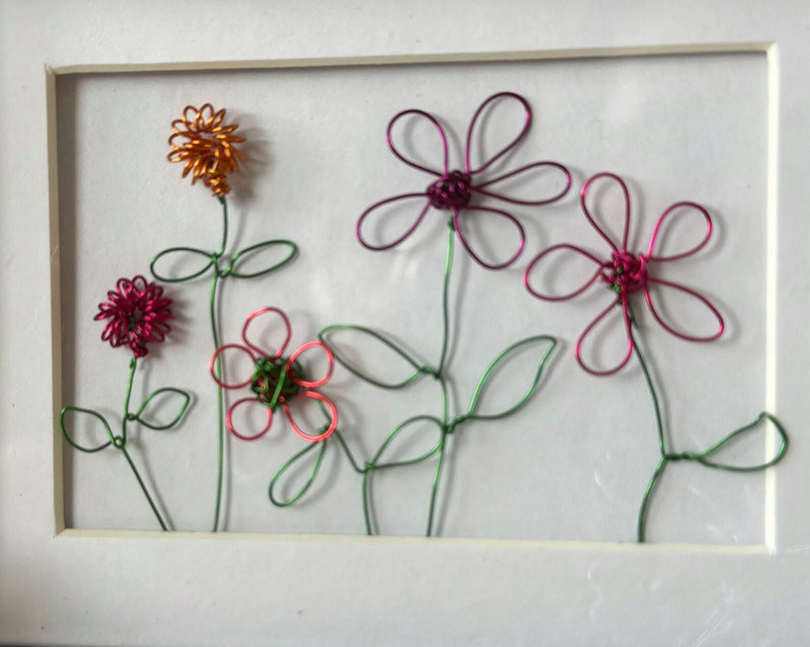Small Frame of Colorful Wire Flowers. Unique Wire Flowers Art. Flowers ...