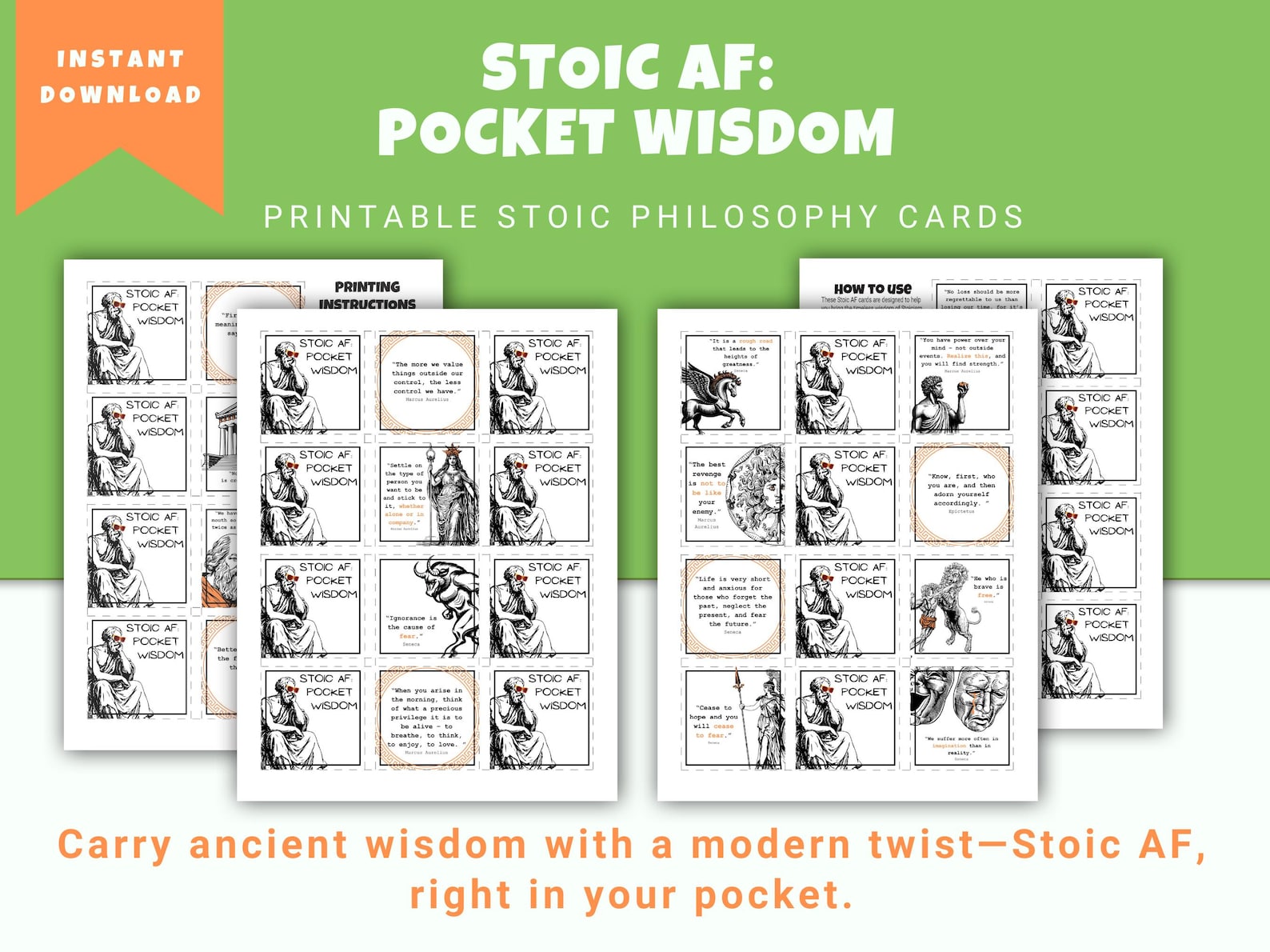 Stoic AF: Pocket Wisdom – Printable Stoic Philosophy Cards | Stoicism ...
