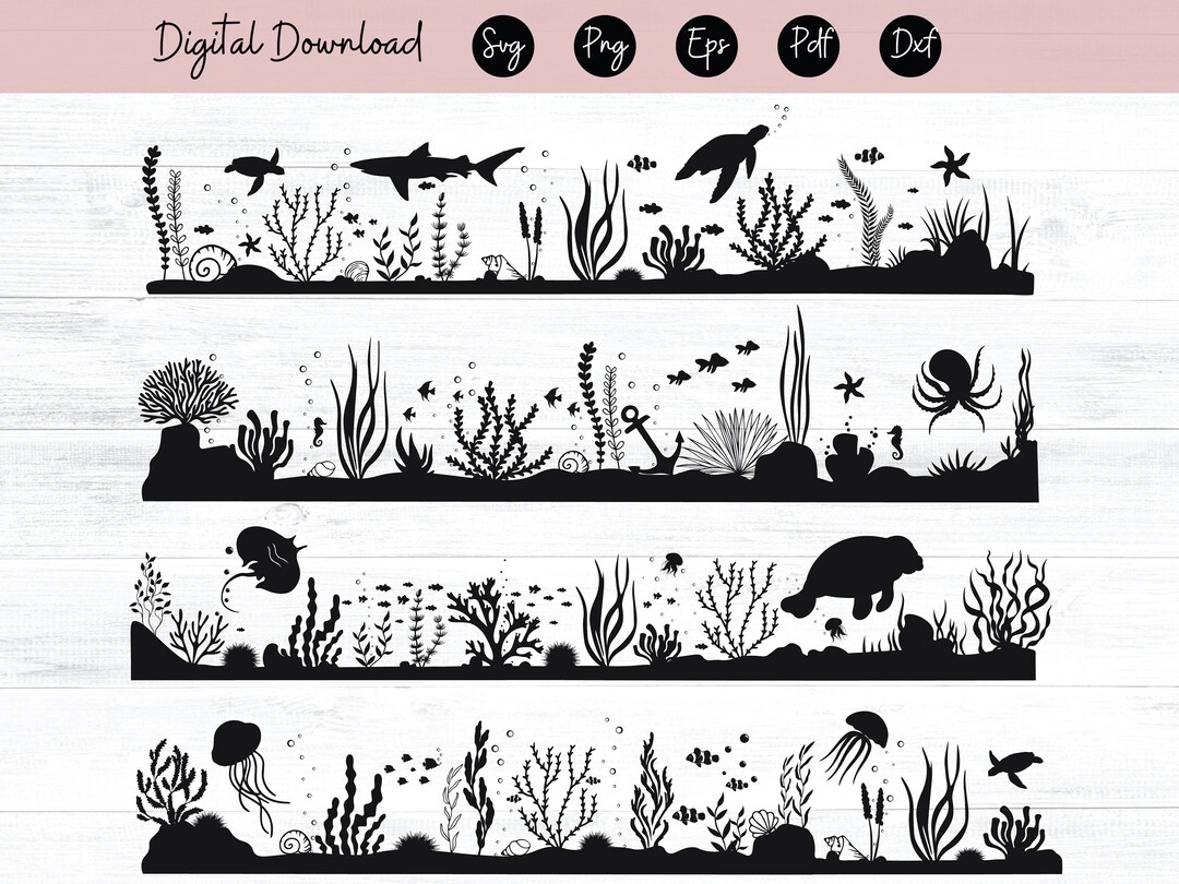Sea Scene Svg Undersea With Fish Svg Corals Reef Svg Seaweed Svg ...