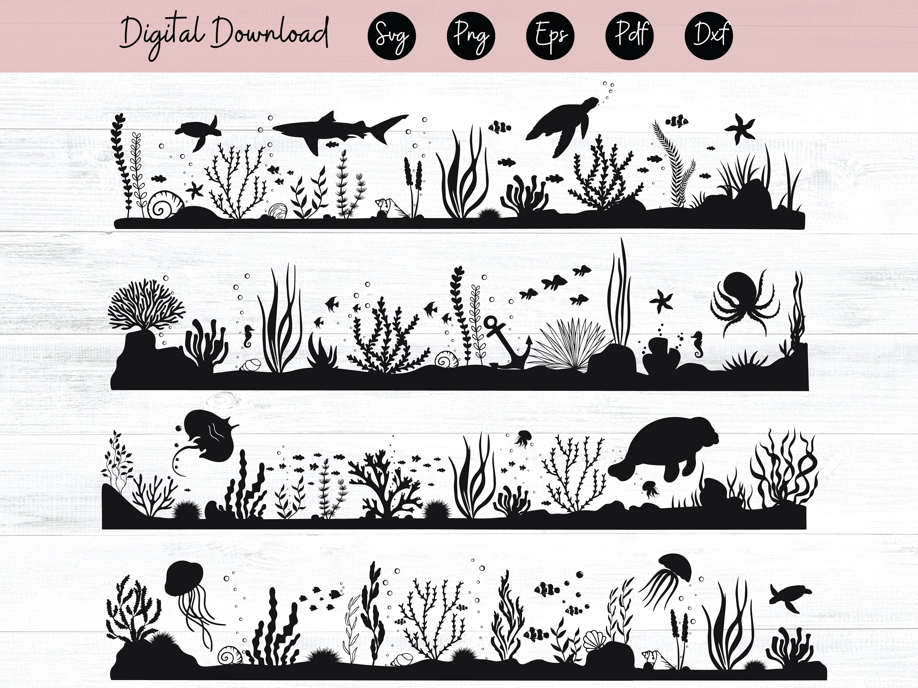 Sea Scene Svg Undersea With Fish Svg Corals Reef Svg Seaweed Svg ...