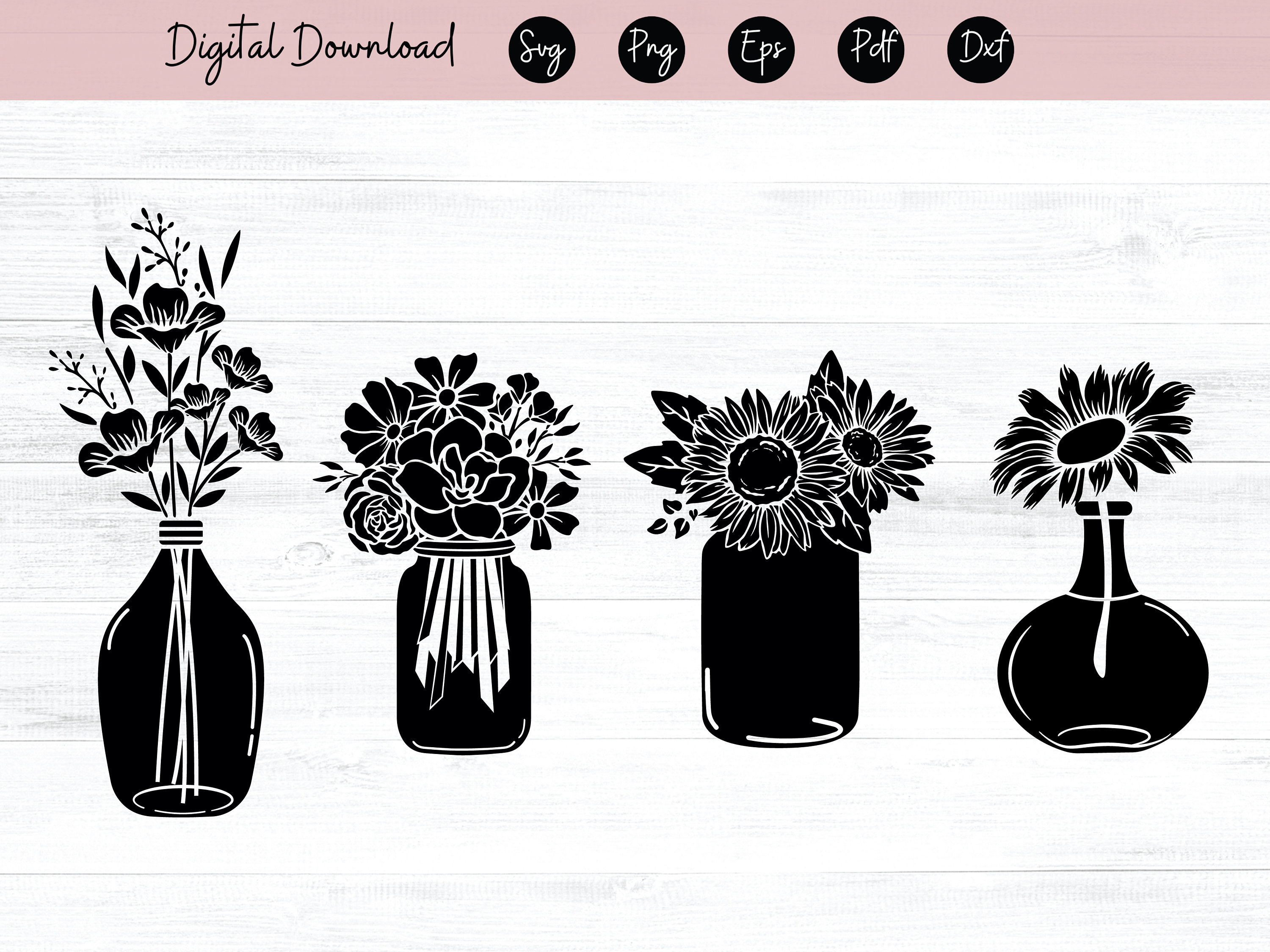 Flower Vase SVG File, Flower SVG Files, Flower Cut Files, Floral Vase ...