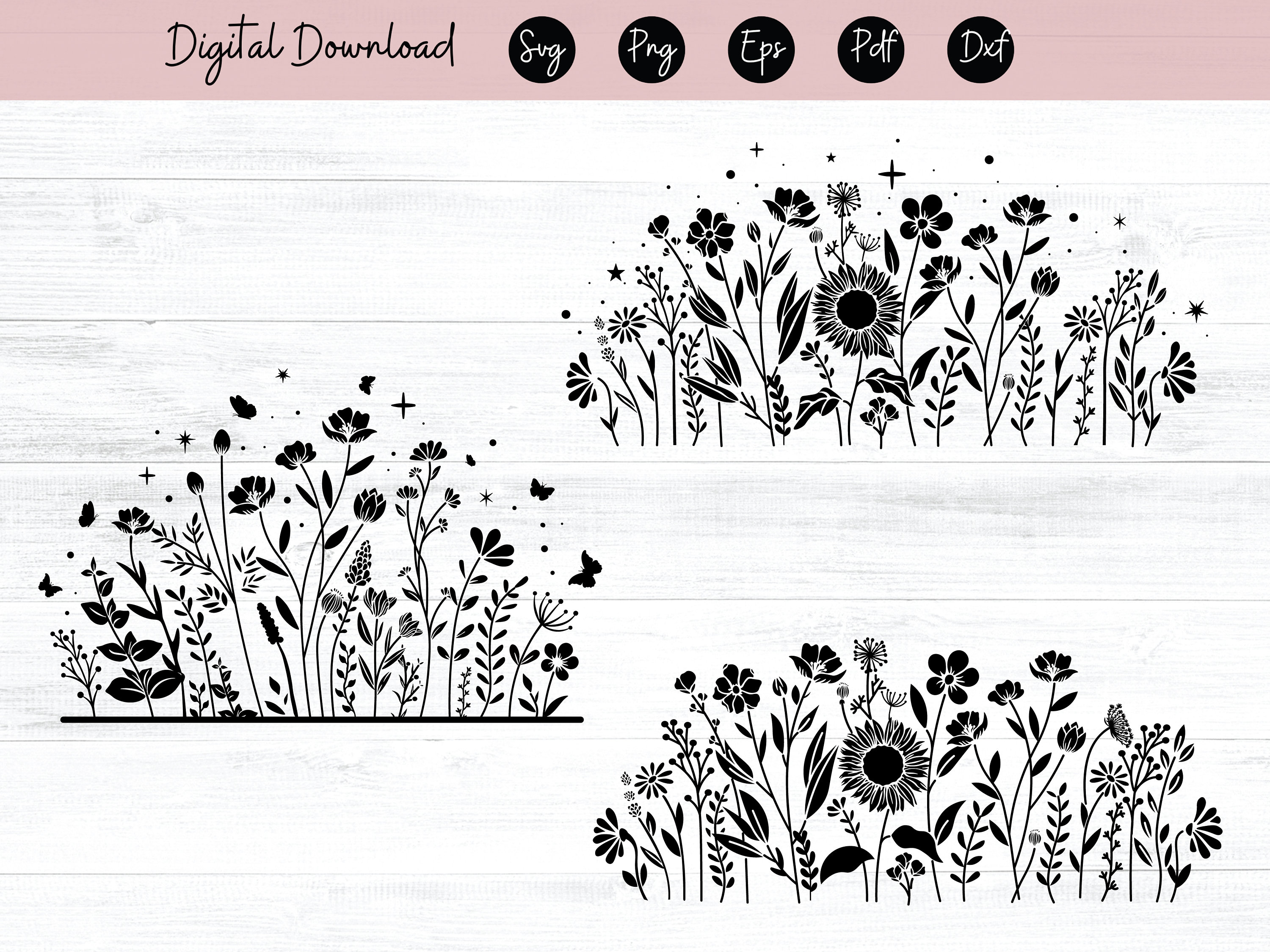 Field Plants Svg Wild Flowers Svg Garden Plant Svg Floral Wall Stickers ...
