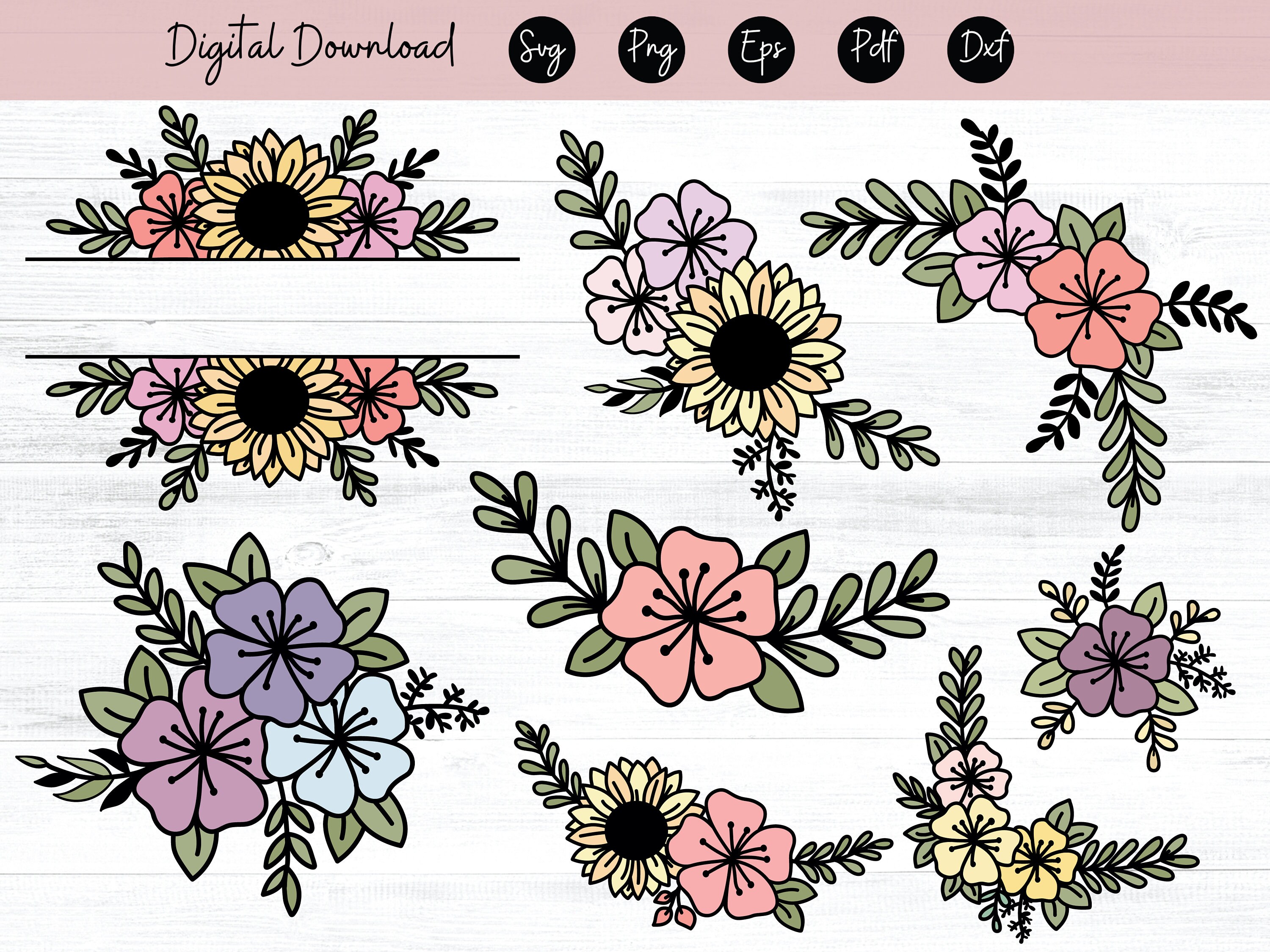 Flower Svg Bundle, Floral Arrangement Svg, Floral Svg, Wildflower Svg ...