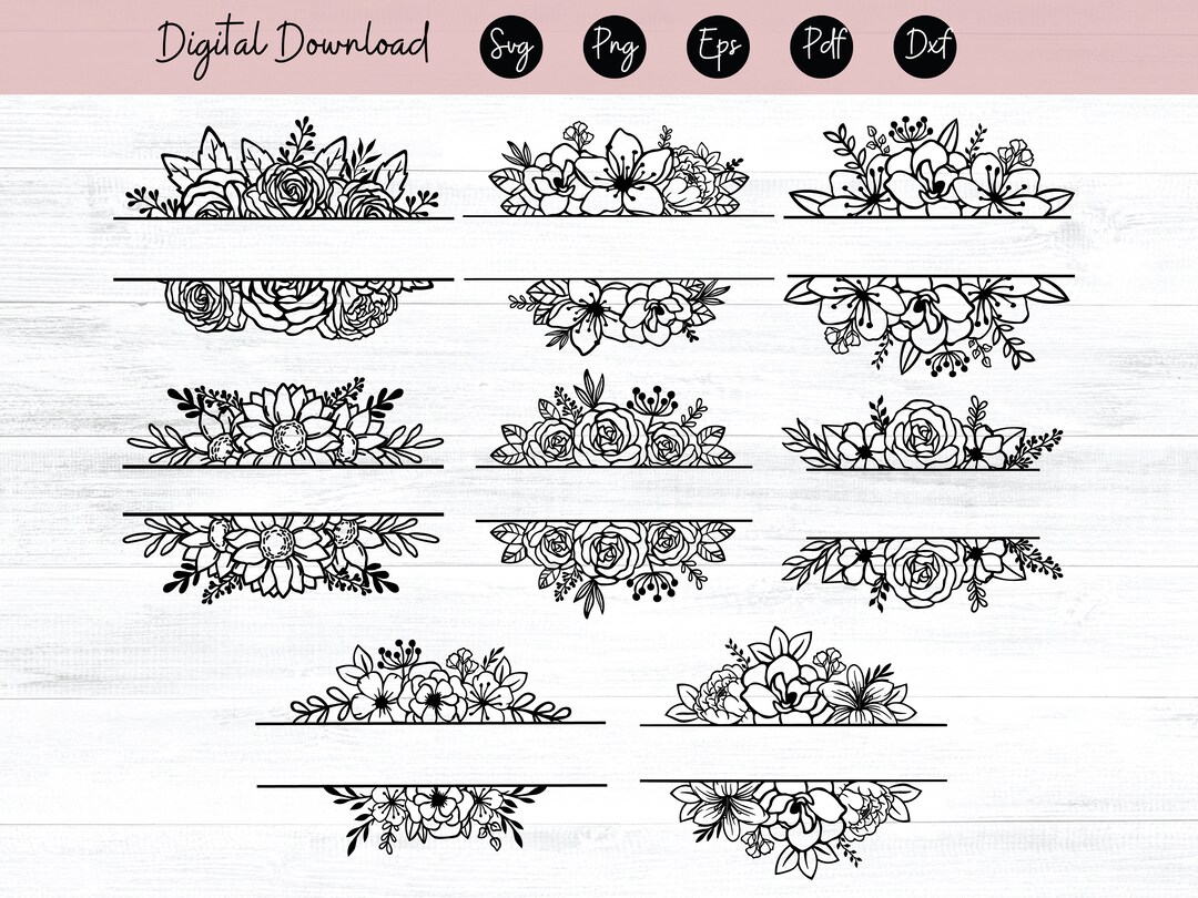 Flowers Monogram Svg, Flower Border SVG, Flower Cut File Line Divider Svg Floral Border Wedding ...