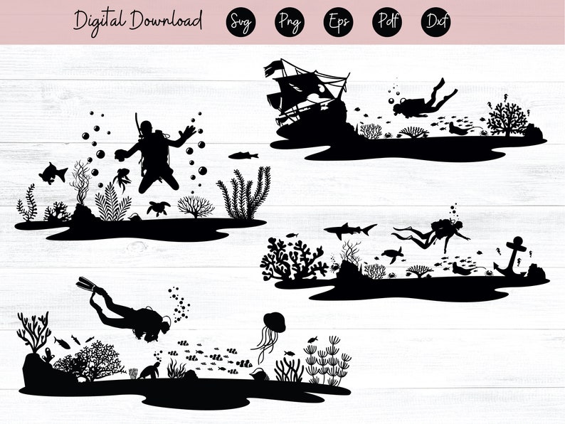 Scuba Diver SVG Underwater World Svg Diver With Sea Scene Svg Scuba ...