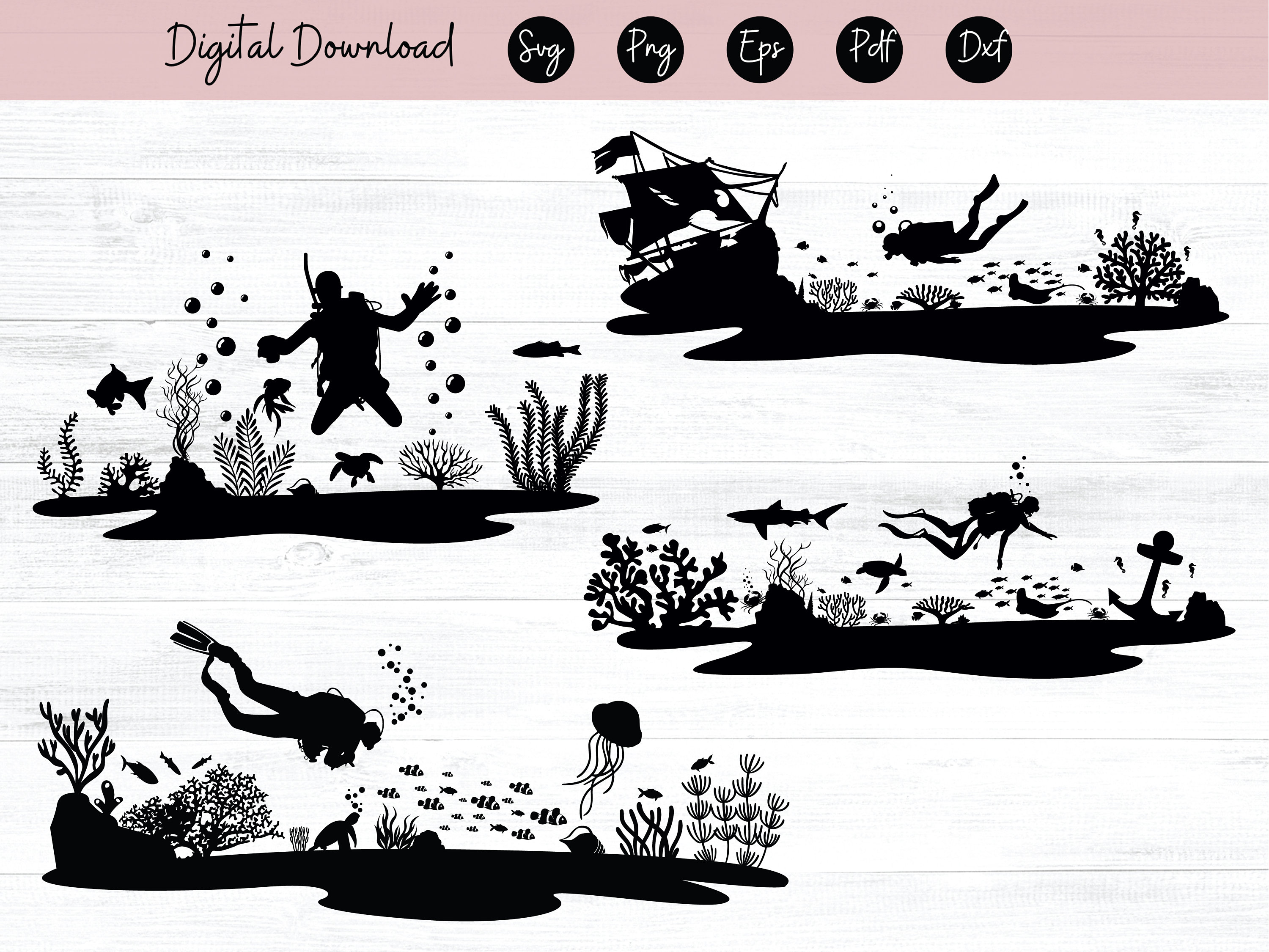 Scuba Diver SVG Underwater World Svg Diver With Sea Scene Svg Scuba ...