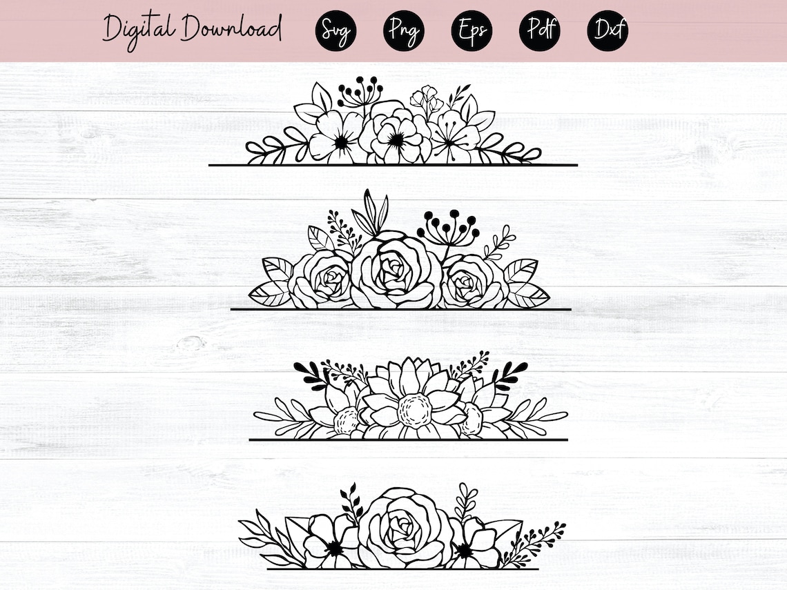 Flowers SVG File, Flower Border SVG, Flower Cut File, Line Divider Svg ...