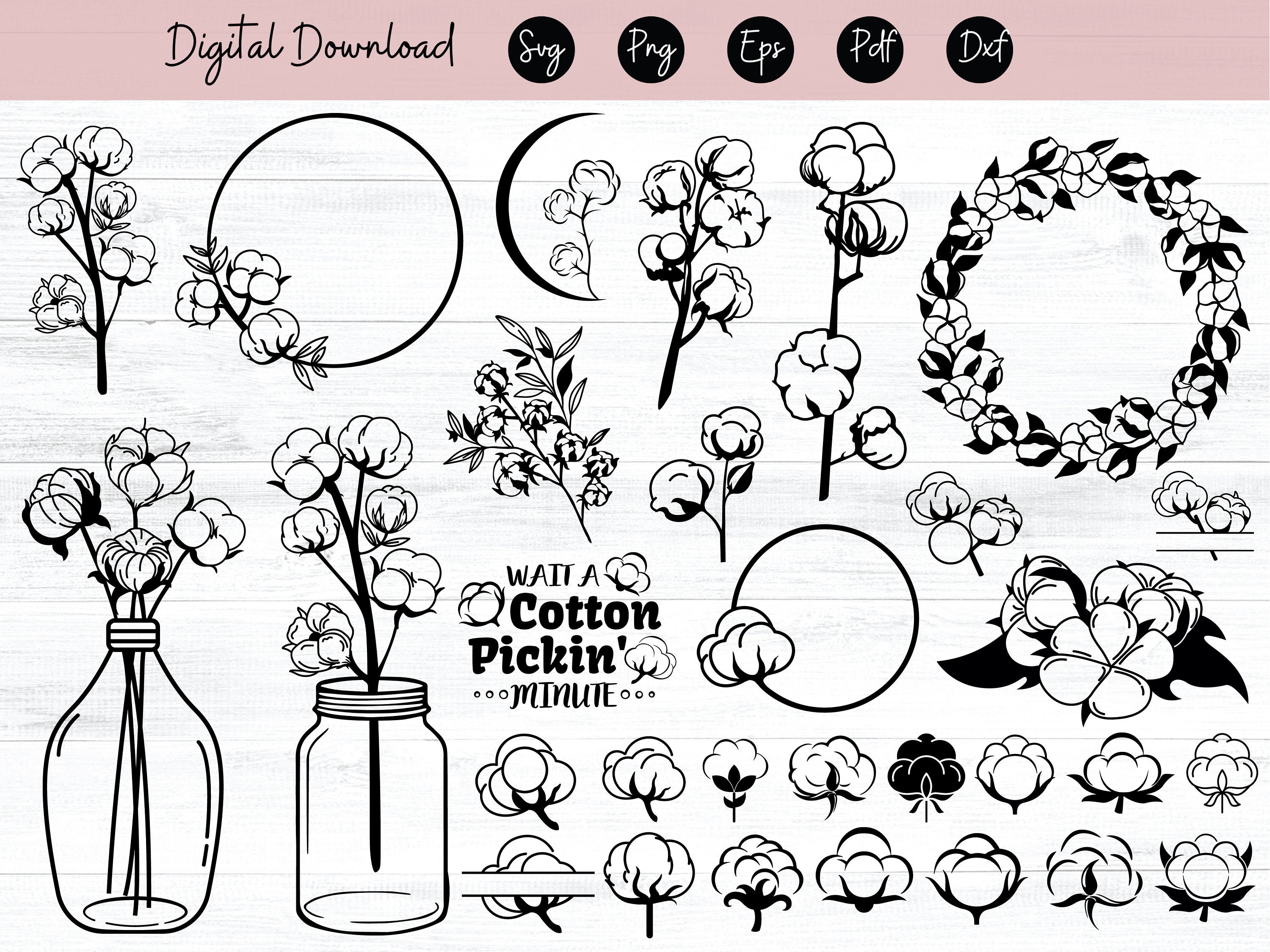 Cotton Flower SVG Bundle Cotton Bulbs Cut File Hand Drawn Cotton Svg by ...