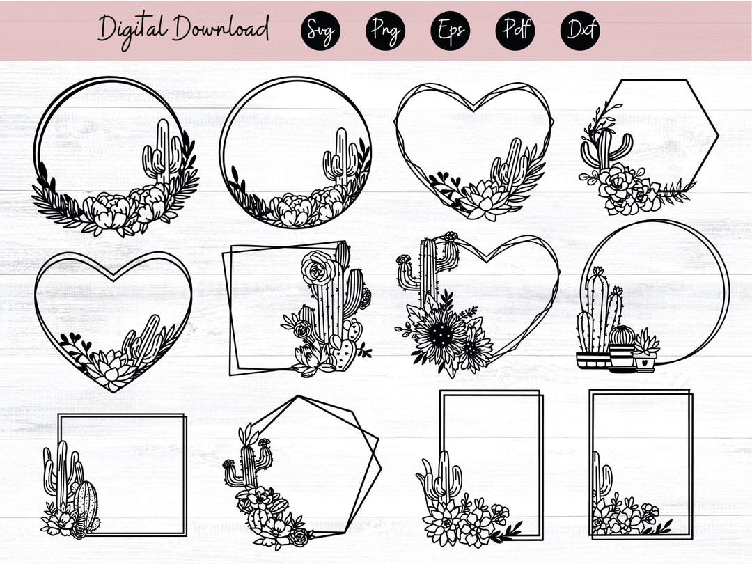 Cactus Borders SVG, Cactus SVG File, Cactus Monogram Svg, Cactus Frame ...