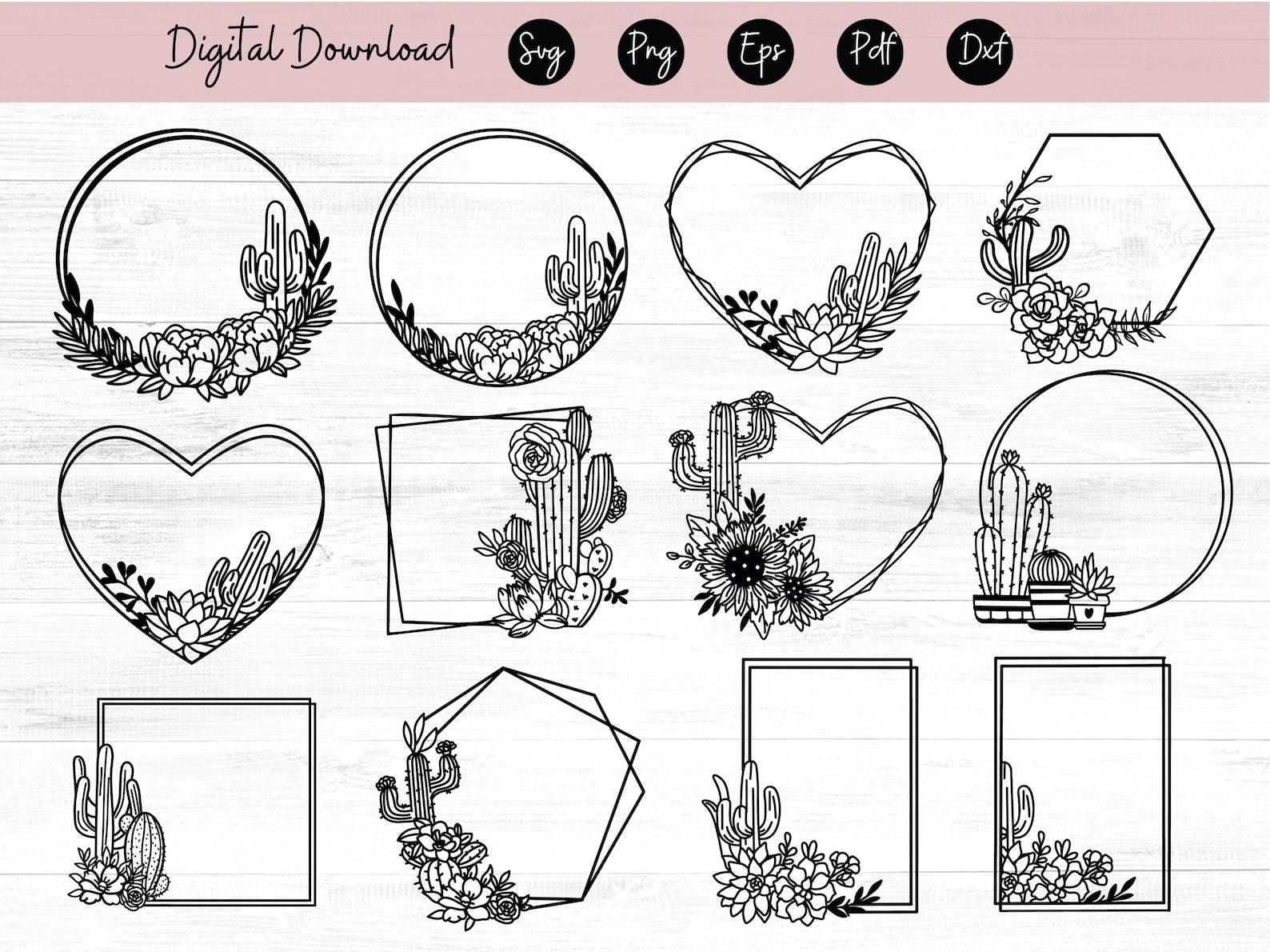 Cactus Borders SVG, Cactus SVG File, Cactus Monogram Svg, Cactus Frame ...