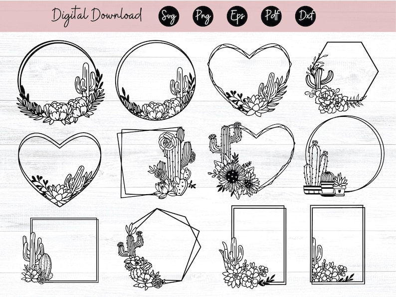 Cactus Borders SVG, Cactus SVG File, Cactus Monogram Svg, Cactus Frame ...