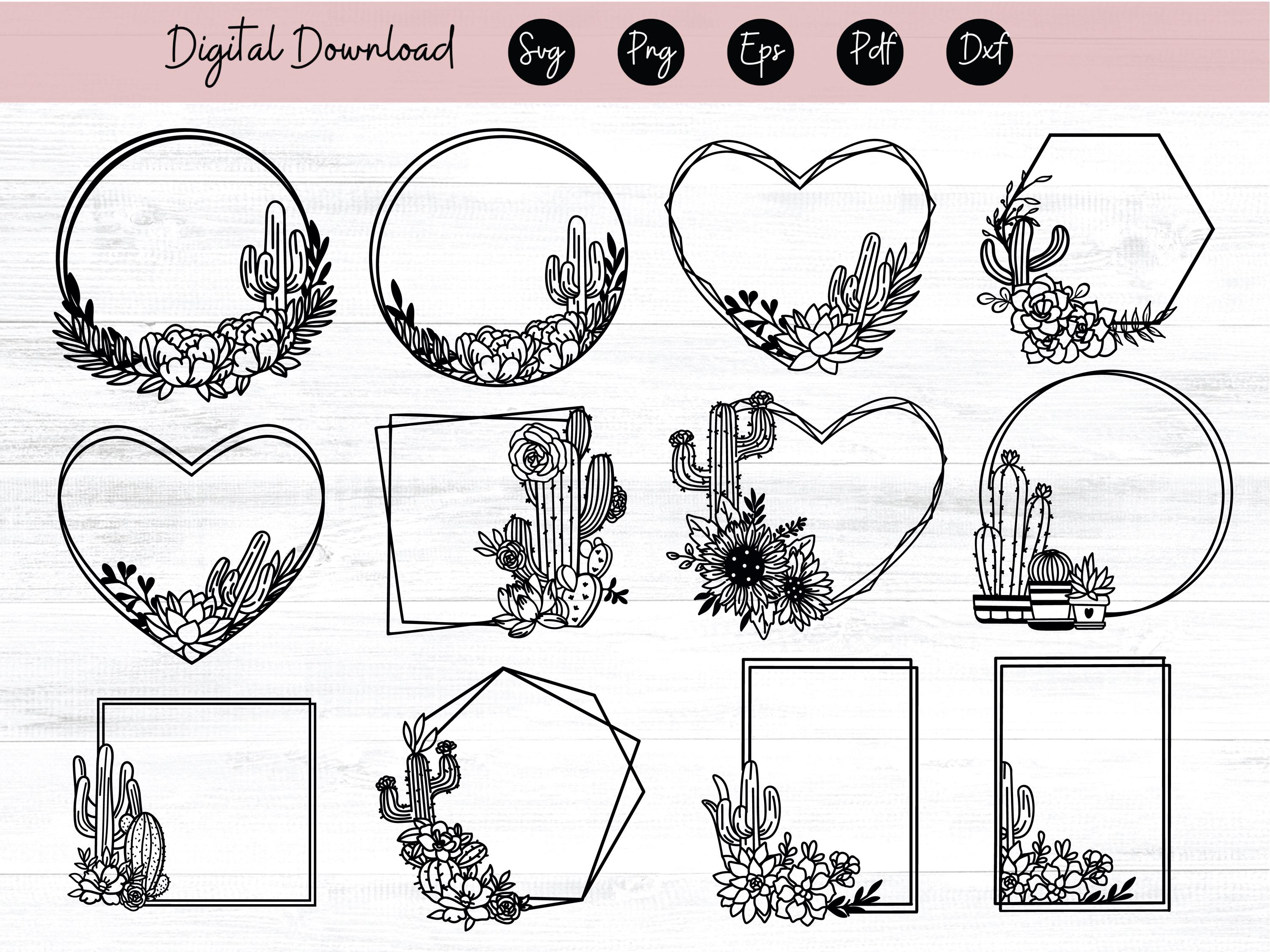Cactus Borders SVG, Cactus SVG File, Cactus Monogram Svg, Cactus Frame ...