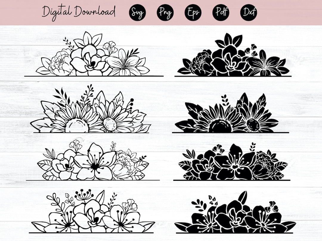 Flowers SVG File, Flower Border SVG, Flower Cut File, Line Divider Svg ...